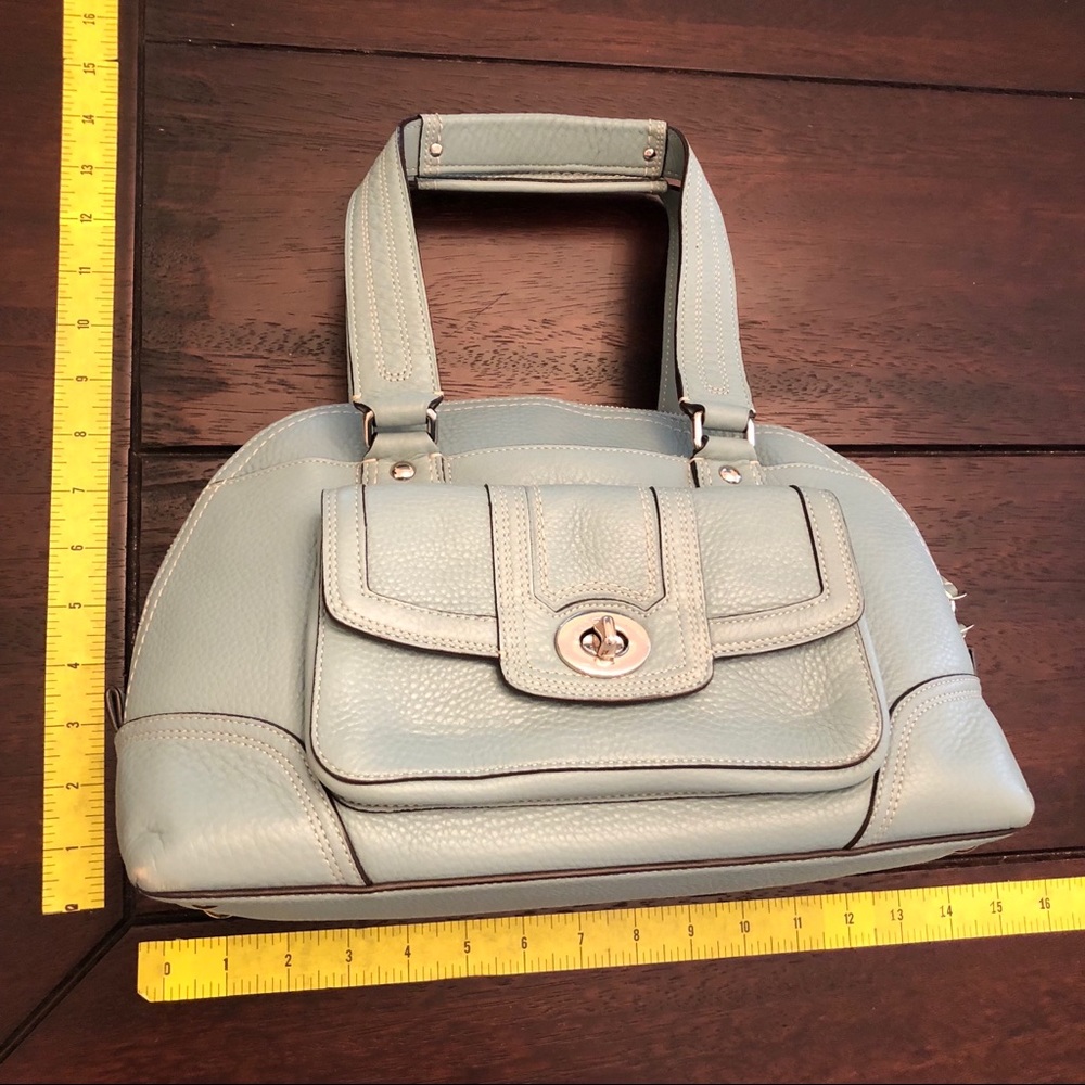 Coach Light Blue-Green Leather Satchel Handbag - Gem